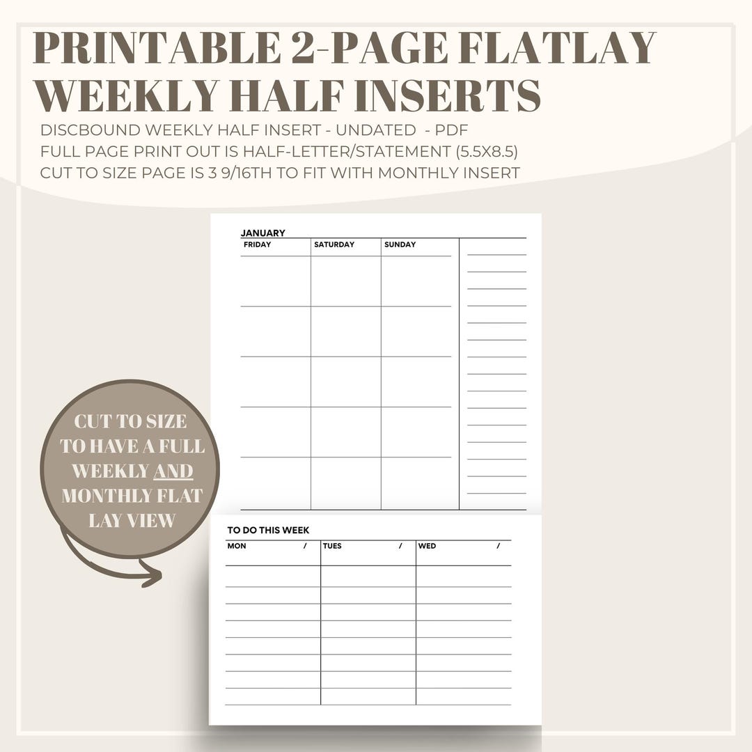 Discbound Insert- Weekly Planner Printable Template Half Letter/junior ...