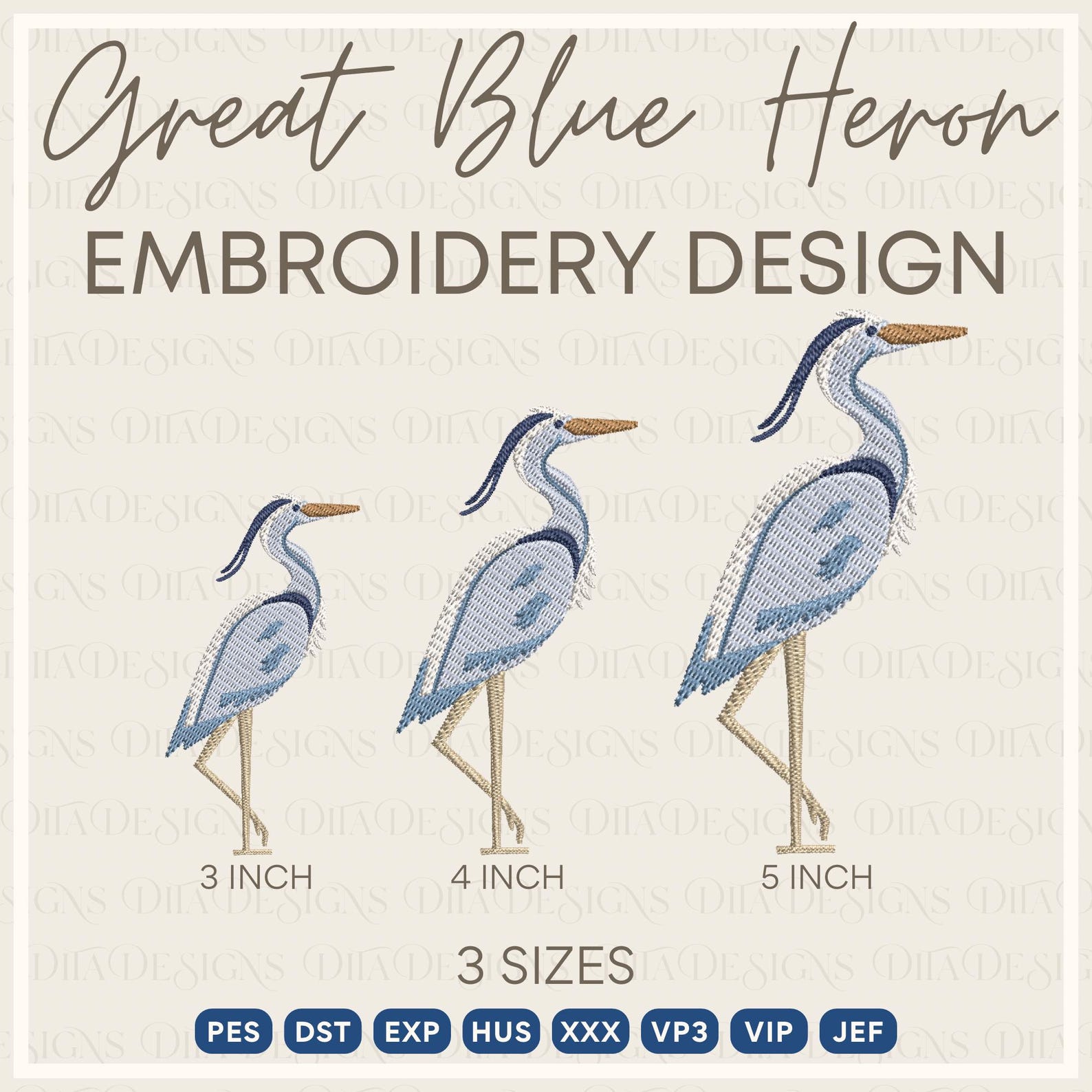 Great Blue Heron Machine Embroidery Design Files- 3 Sizes - Etsy