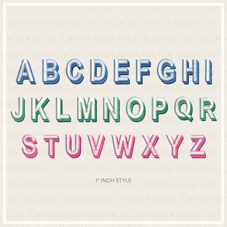 Drop Shadow Block Letter Machine Embroidery Font - Embroidery Design ...