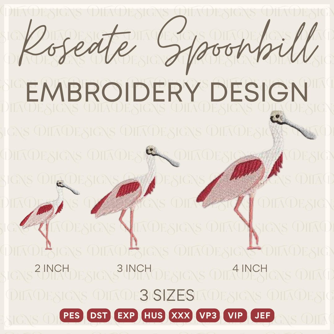 Roseate Spoonbill Machine Embroidery Design Files- 3 Sizes - Etsy