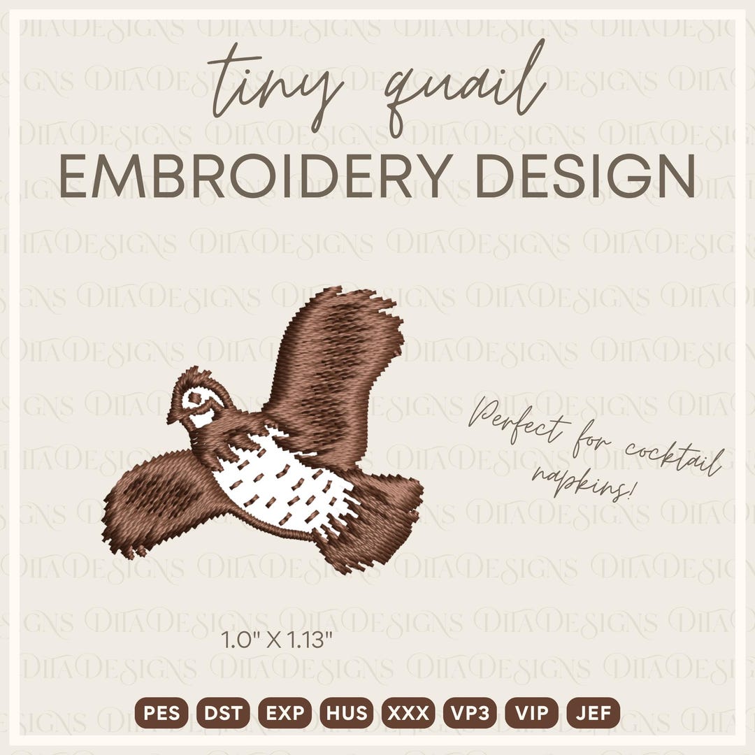 Tiny Quail Machine Embroidery Design File- Tiny Embroidery Design 1 ...
