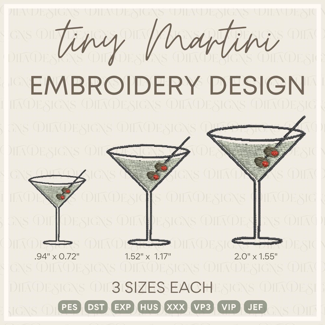 Martini Machine Embroidery Design: Cocktail Napkin Art (3 Sizes) - Etsy