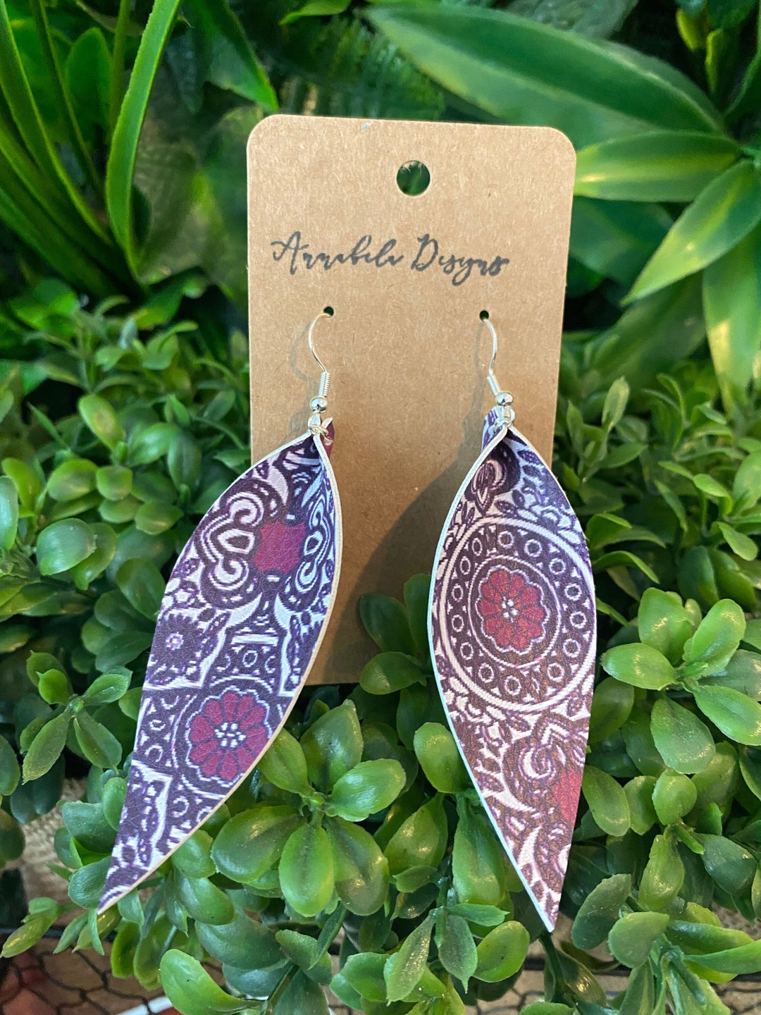 Choose Your Retro! Handmade Faux Leather Leaf Earrings - Pattern Dangle ...