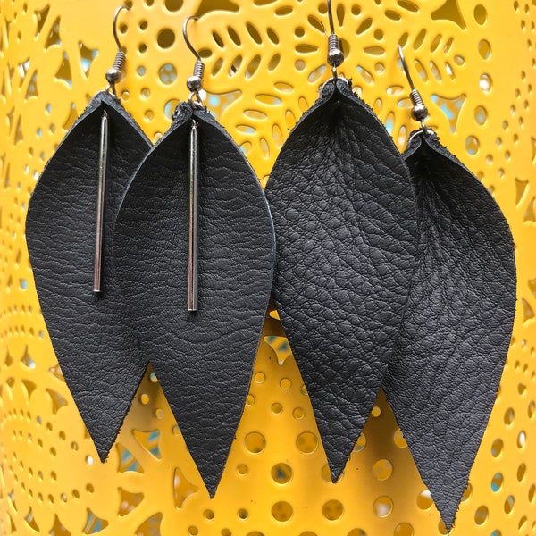 Leather Leaf Earrings - Etsy