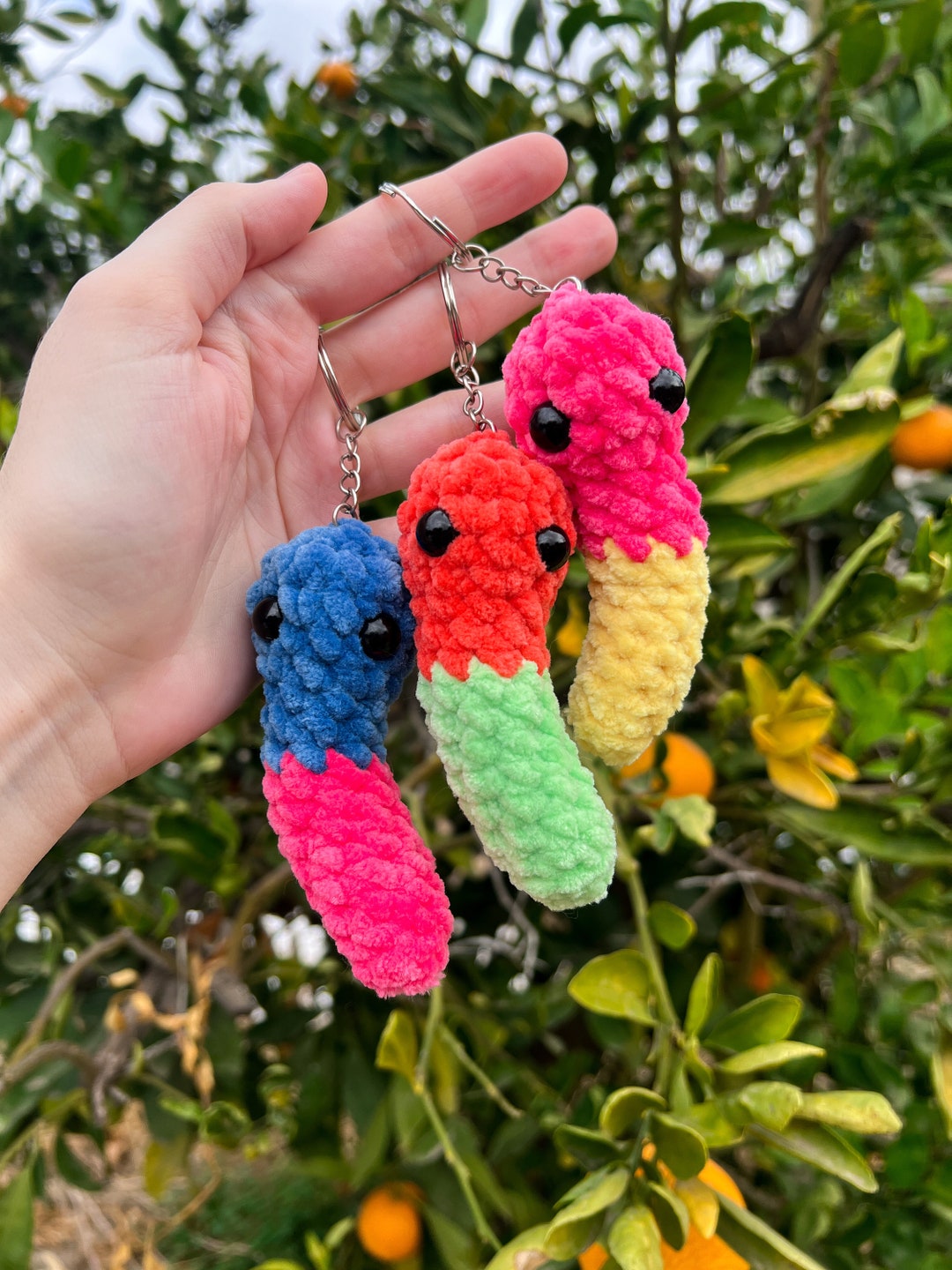 Crochet Gummy Worm Keychain: Plush Keyring - Etsy