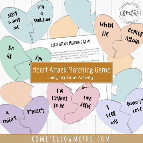 Heart Attack Match Singing Time Activity // LDS Primary LDS - Etsy