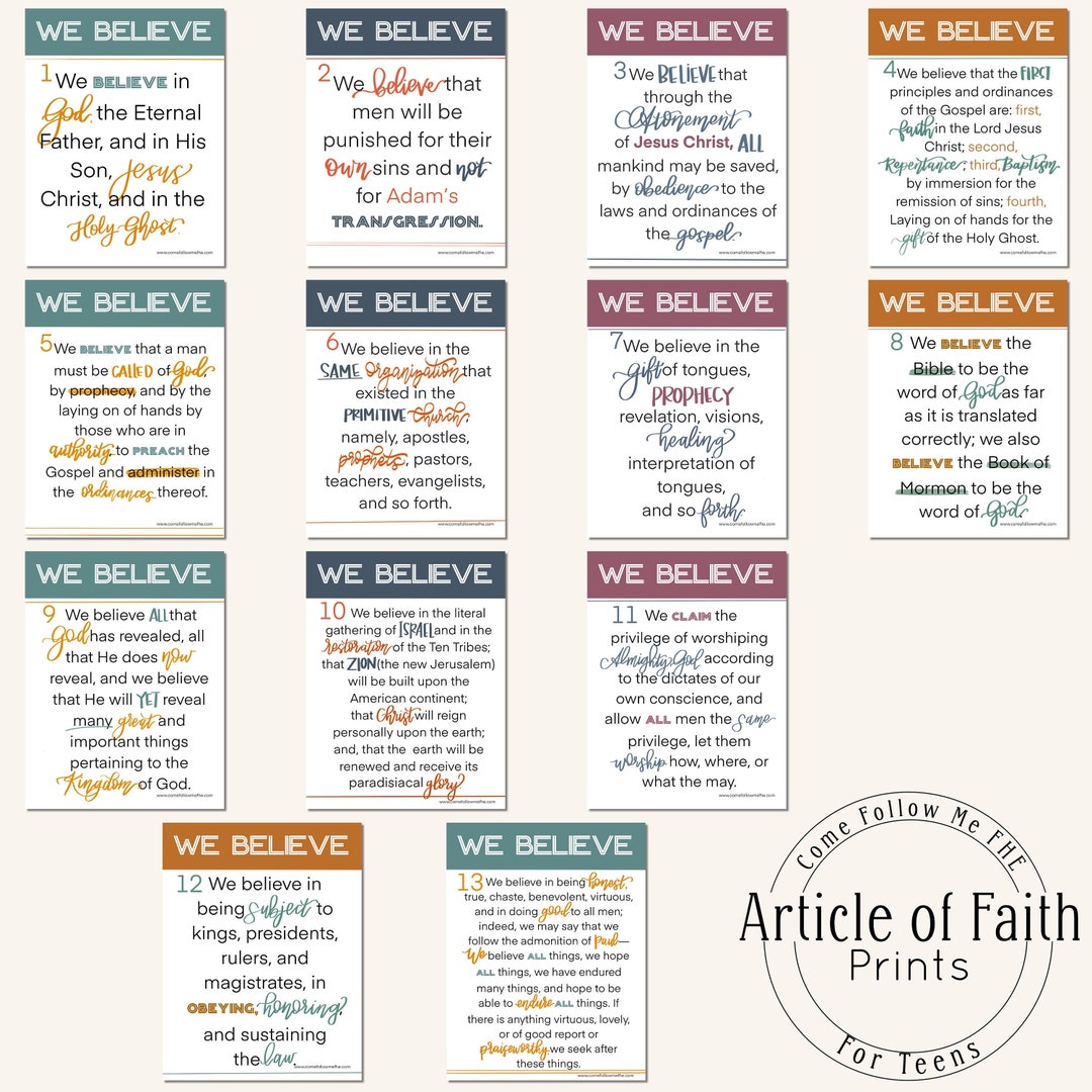 Articles of Faith Prints for Teens // 13 Articles of Faith, LDS Beliefs ...