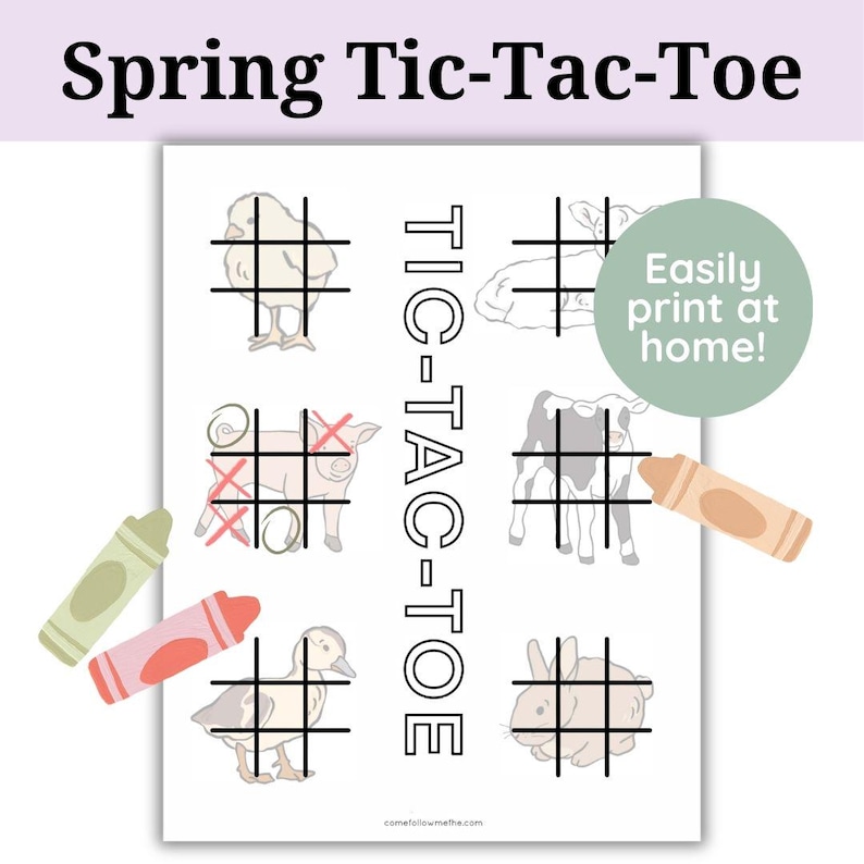 Spring Tic-tac-toe Game, Farm Animal Activity, Kids Quiet Game (digital ...