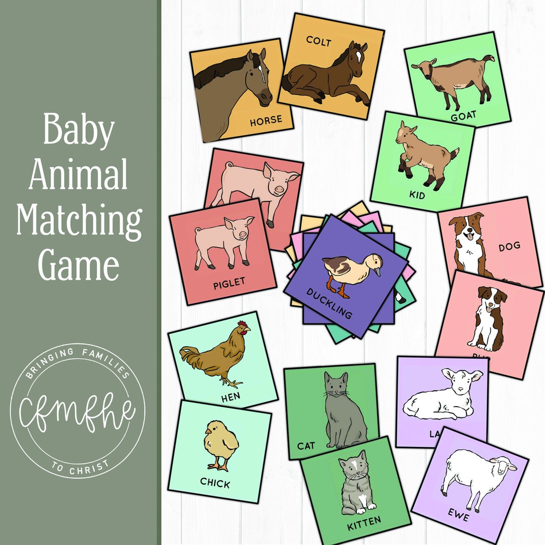 Animal Matching Game // Baby Animals, Matching Game, Mama and Baby ...