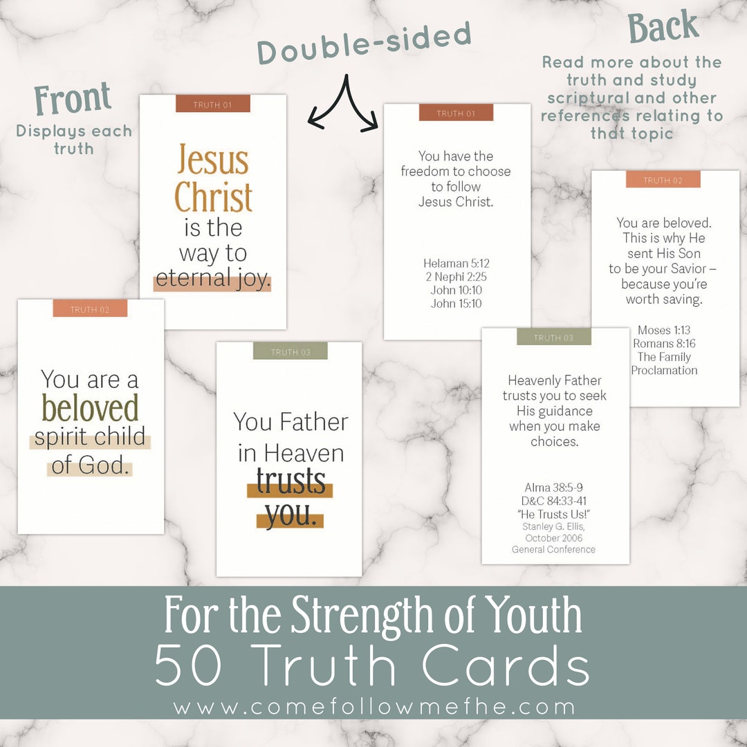50 FSY Truth Cards // for the Strength of Youth, LDS Youth, Children ...