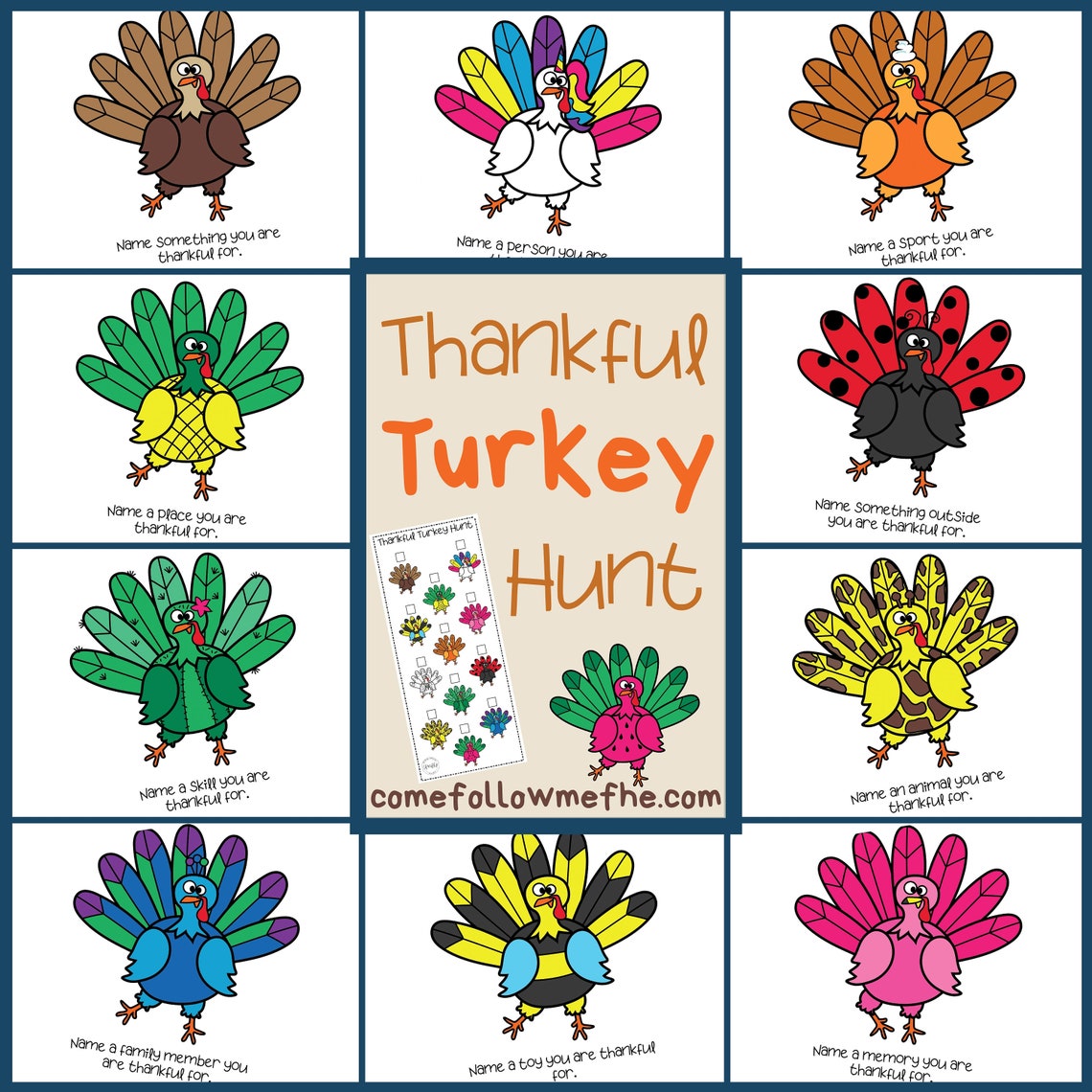 Thankful Turkey Hunt // Family Games Thanksgiving Games - Etsy