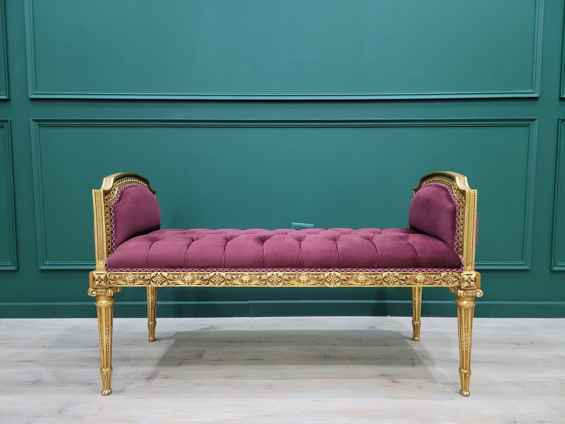 English Style Bench / Aged Gold Leaf Finish/hand Carved Wood - Etsy