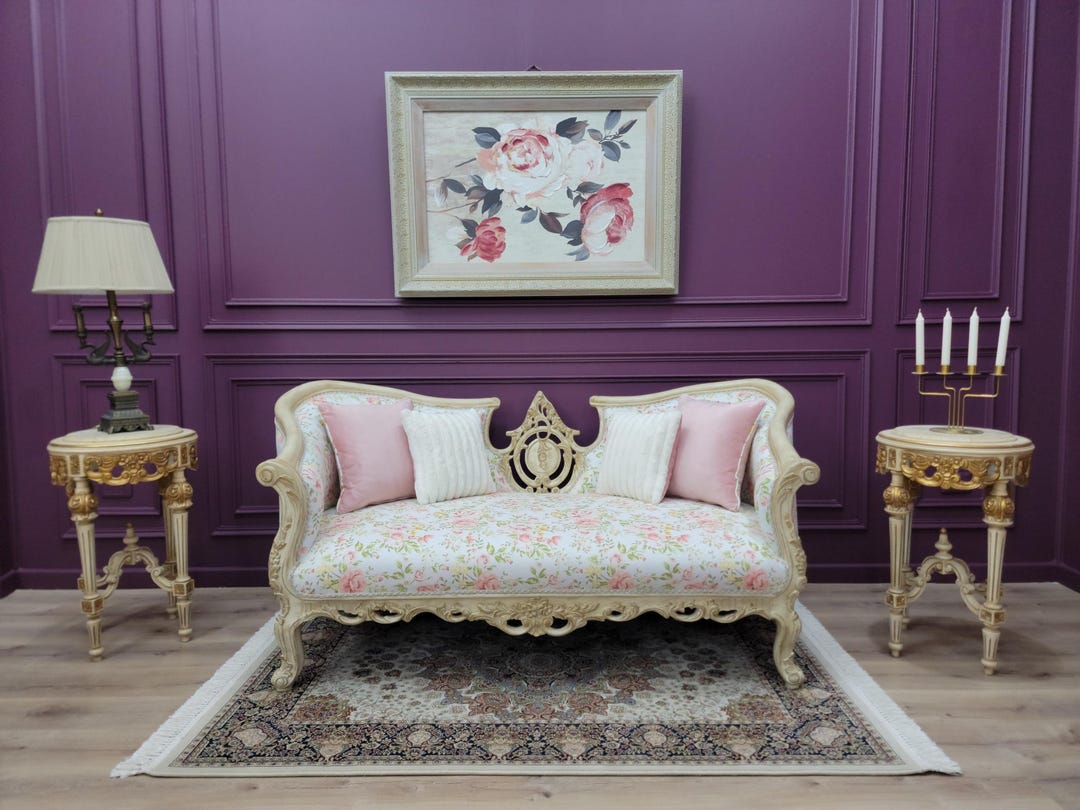 Vintage French Floral Settee Sofa | Rococo Carved Wood Loveseat ...