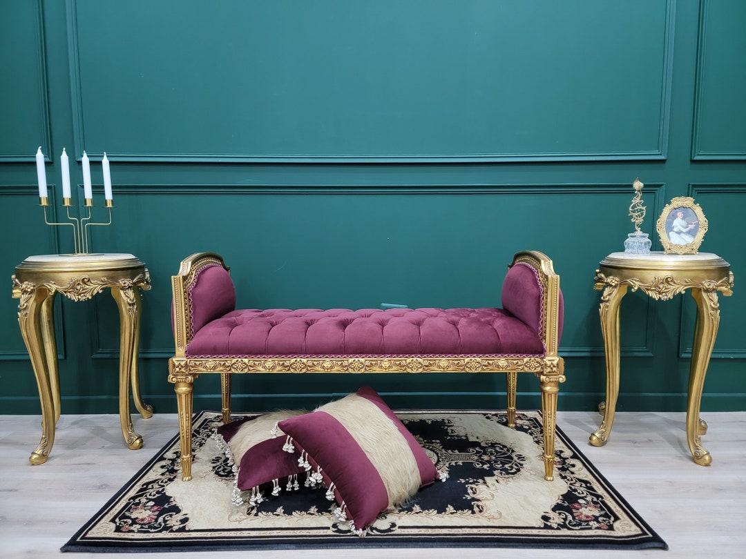 English Style Bench / Aged Gold Leaf Finish/hand Carved Wood Frame ...