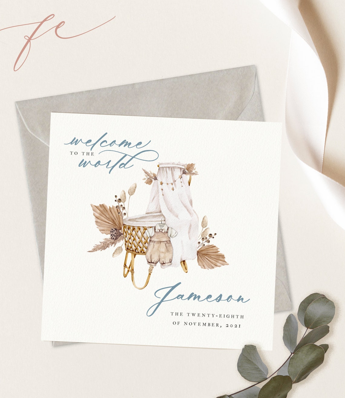 PERSONALISED Boho New Baby Card Congratulations Card | Etsy