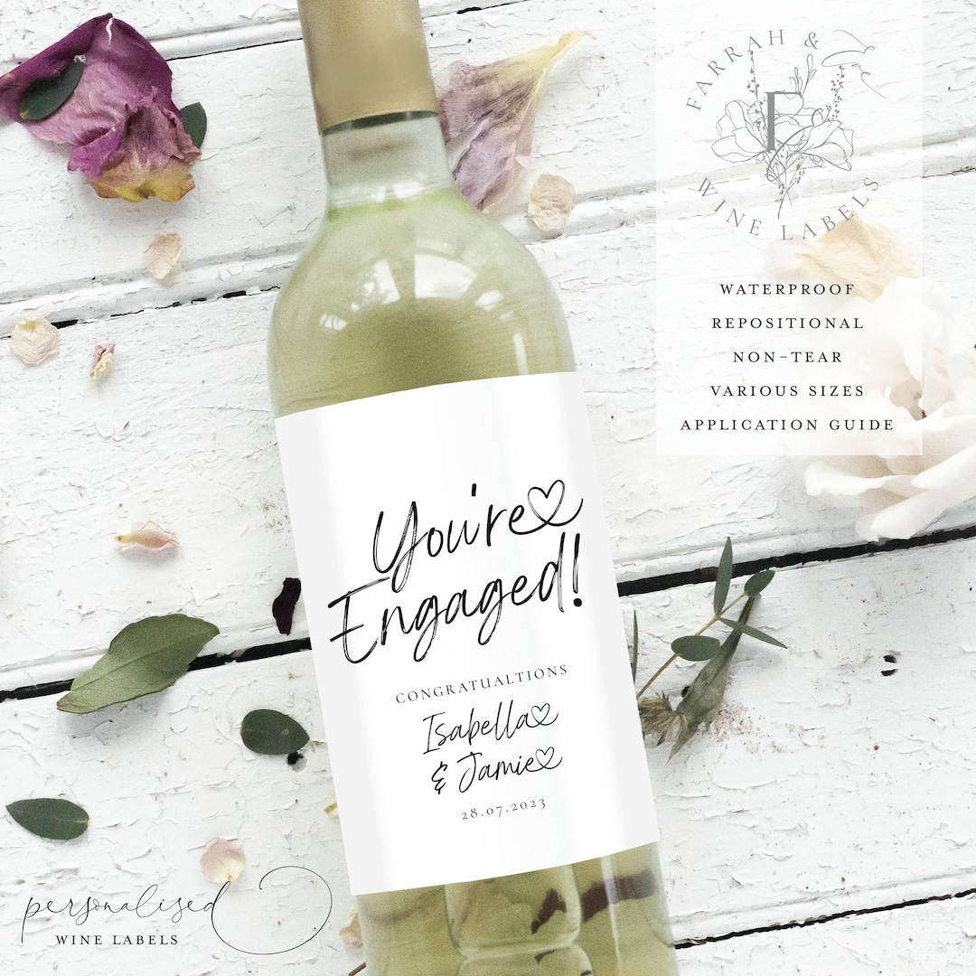 PERSONALISED Engagement Wine Label, You're Engaged Label, Celebration ...