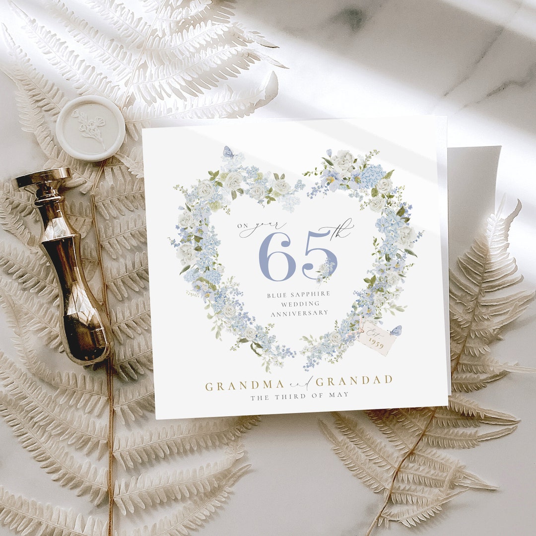 BLUE SAPPHIRE Wedding Anniversary Card, 65th Anniversary Card, Golden Wedding,65 Years Married ...
