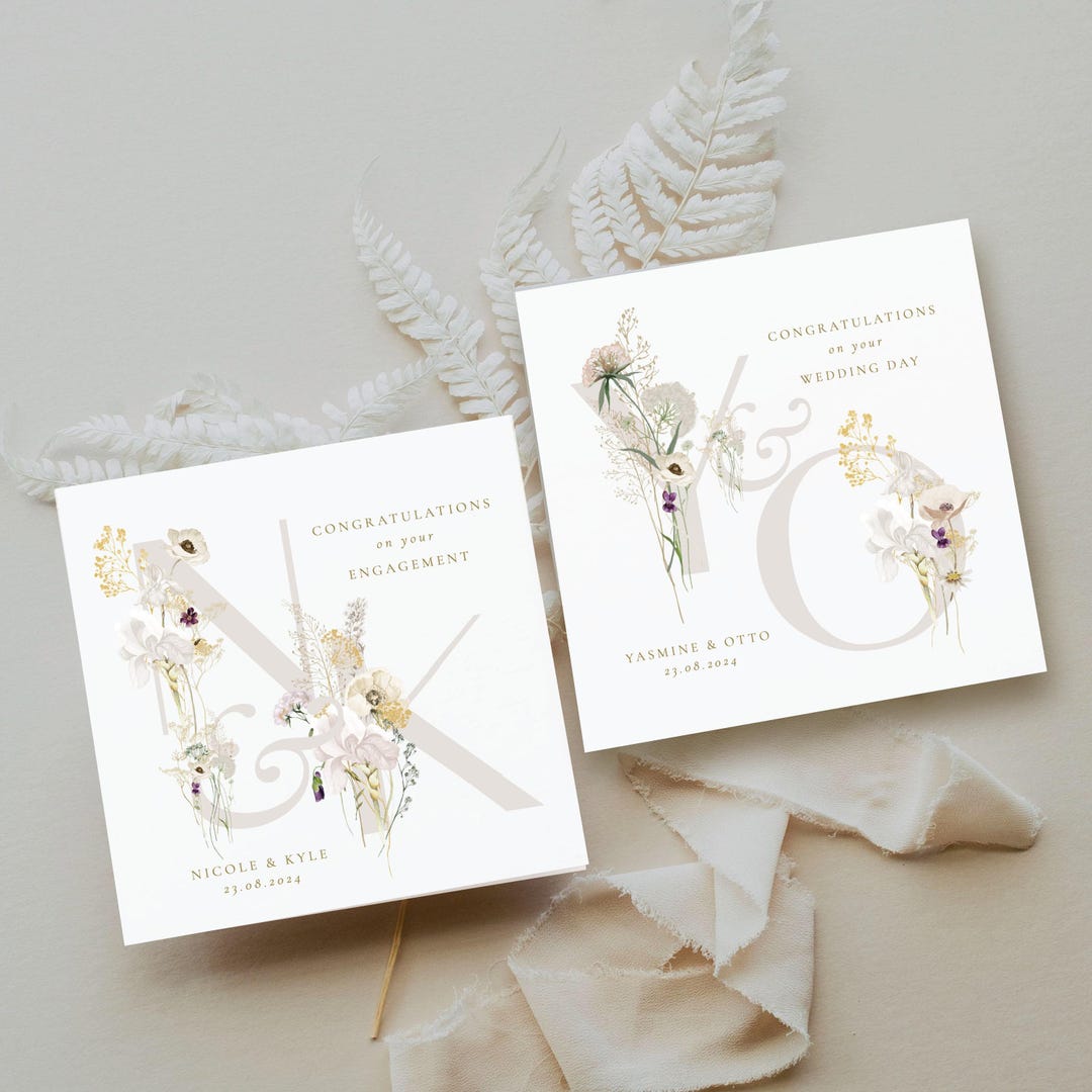 Personalised on Your Wedding Day Card,initial Monogram Card for Couple ...
