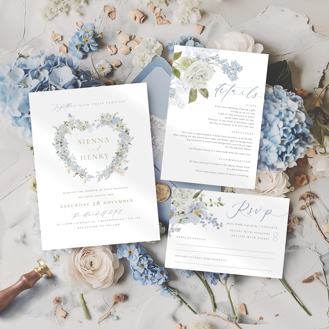 BRIDGETON Floral Heart Wreath Wedding Invitation,leaf Wreath Invite ...