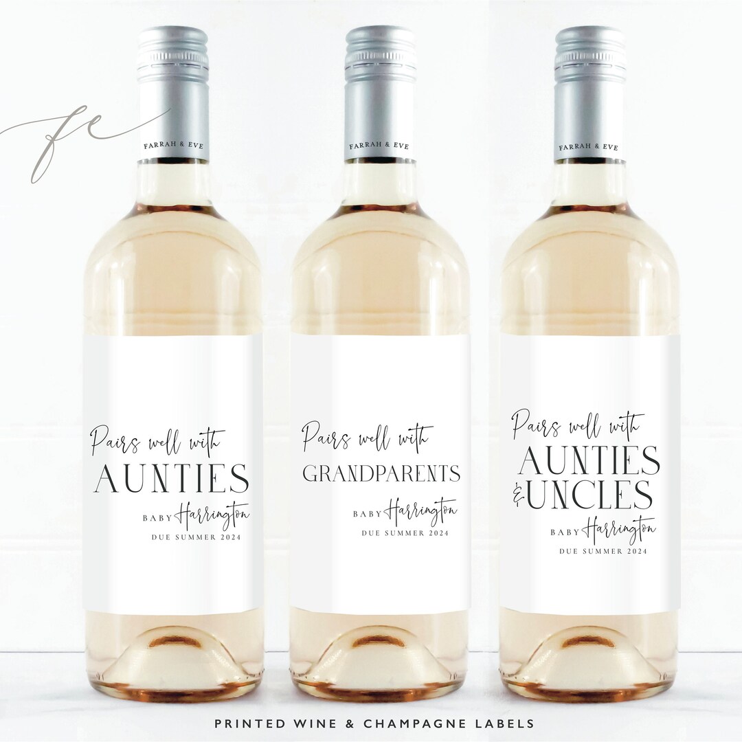 PREGNANCY Announcement Wine Labels, Baby Announcement Wine Bottle Label ...