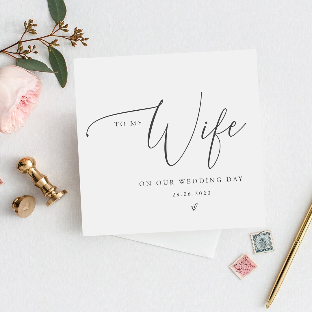 Personalised Wife Wedding Card Typography Pen Script Card Wife Card ...