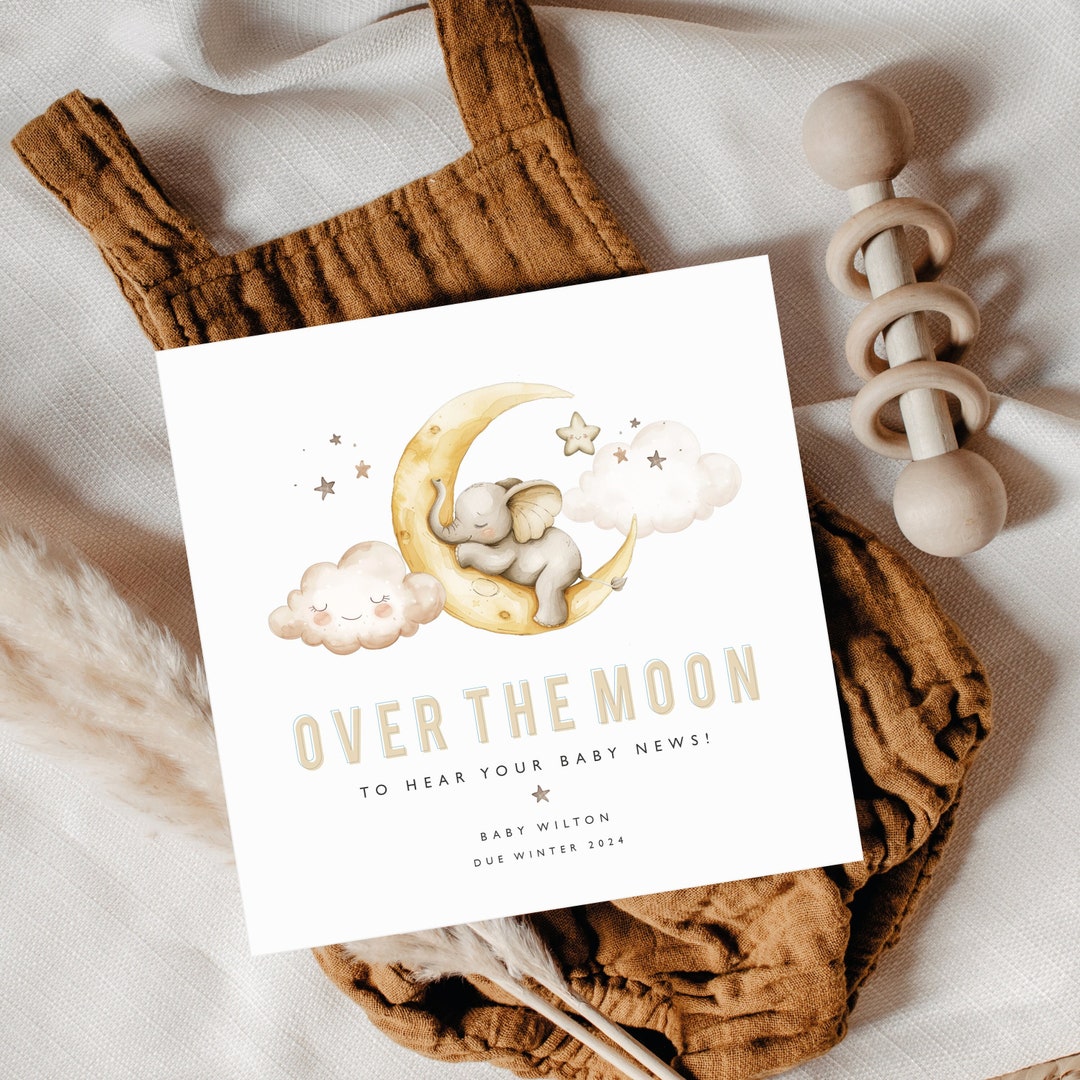 OVER THE MOON Congratulations Card, Custom Made Personalised, Baby News ...