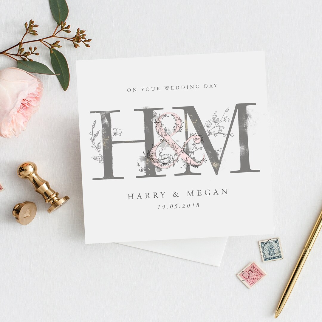 PERSONALISED Initial Monogram Bride and Groom Card Floral Card for ...