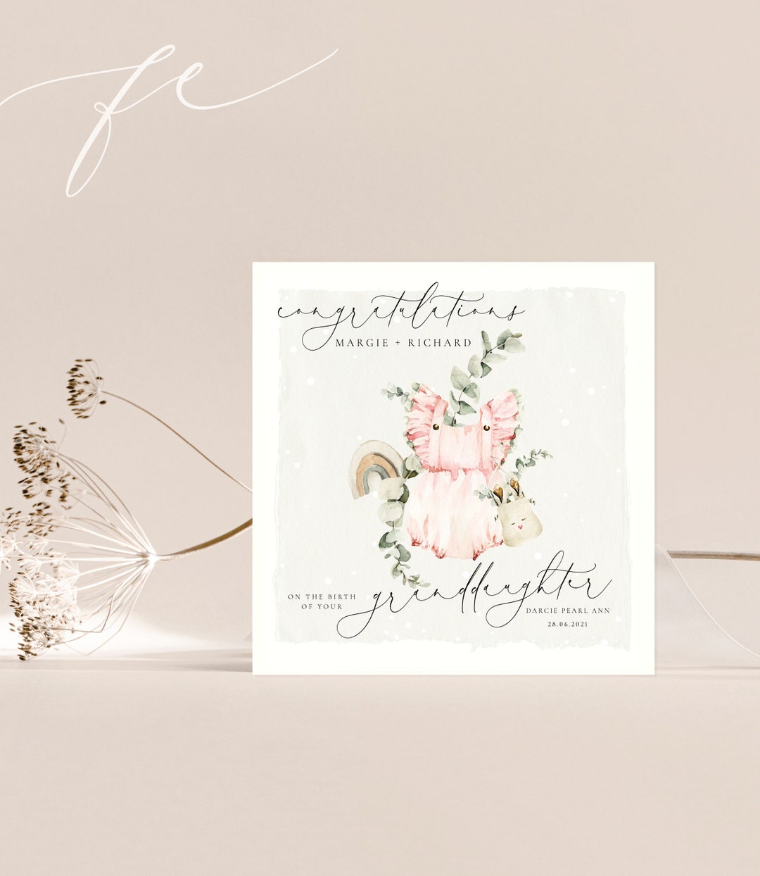 PERSONALISED Boho New Baby Card Congratulations Grandparents - Etsy