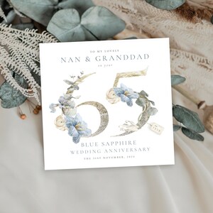 Blue Sapphire Wedding Anniversary Card, 65th Wedding Anniversary Card, 65 Years Married Card ...