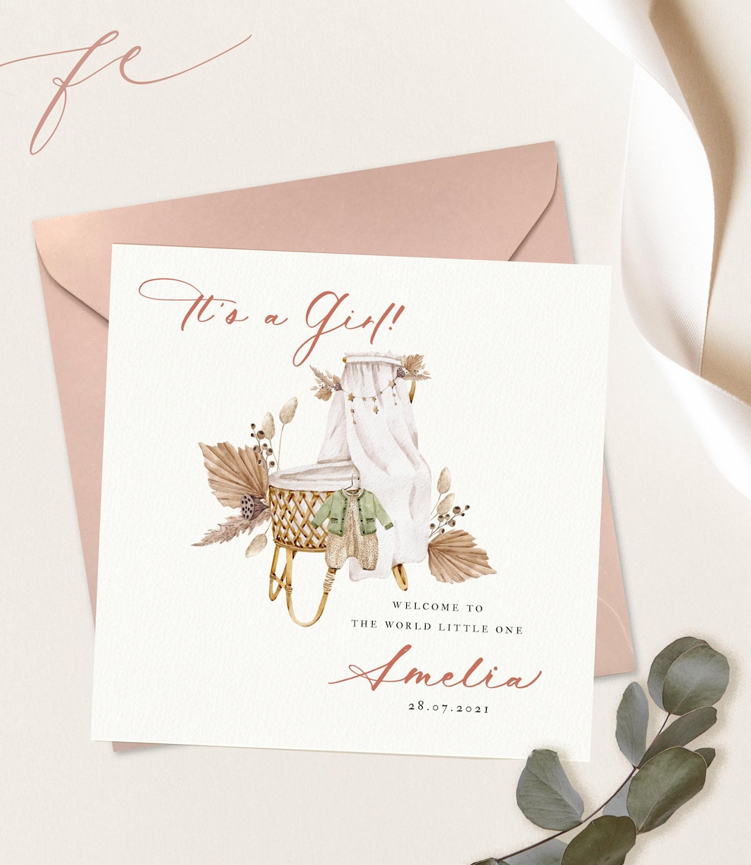 PERSONALISED Boho It's a Girl New Baby Card|congratulations Card ...