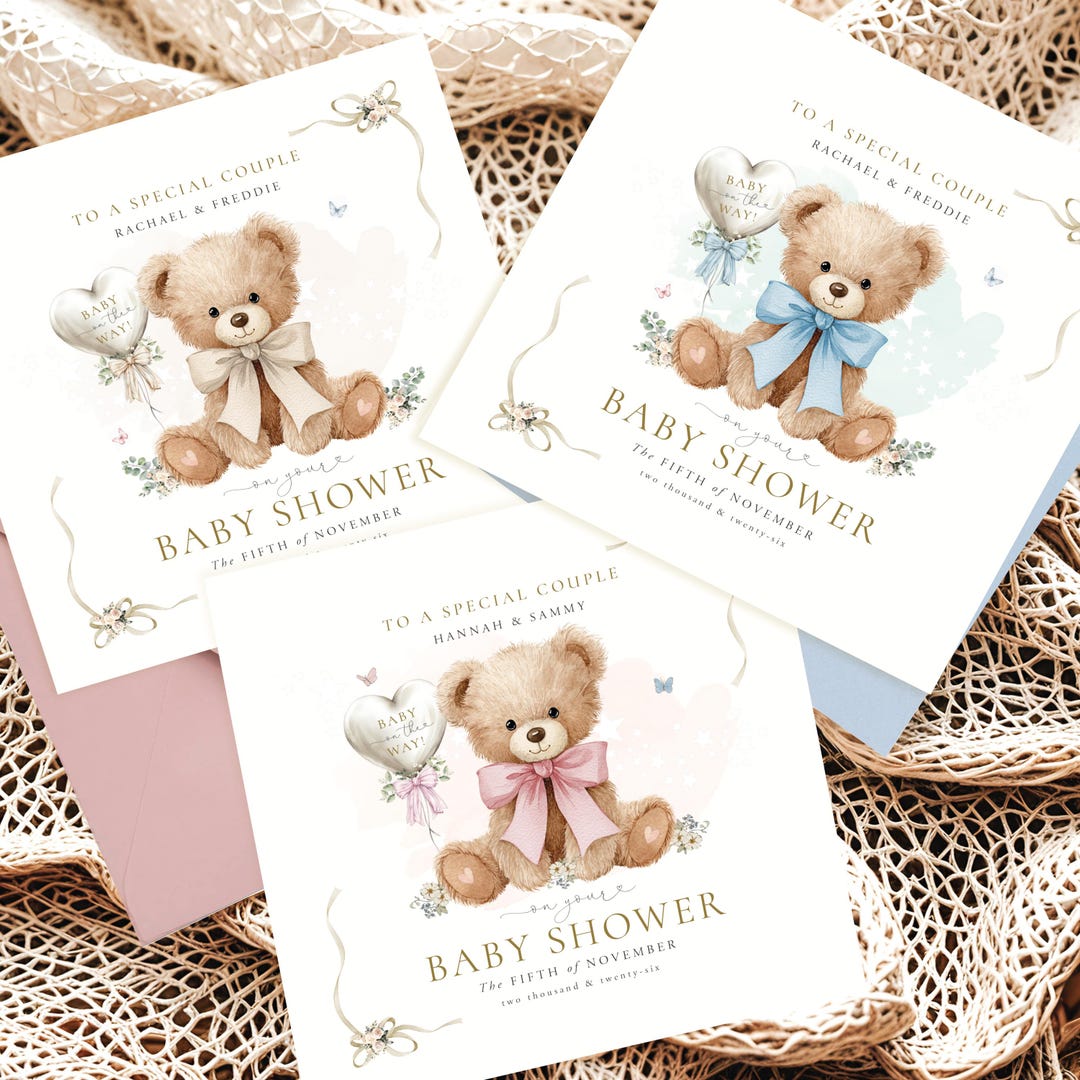 Personalised Teddy Bear Baby Shower Card | Mummy & Daddy to Be | 3 ...
