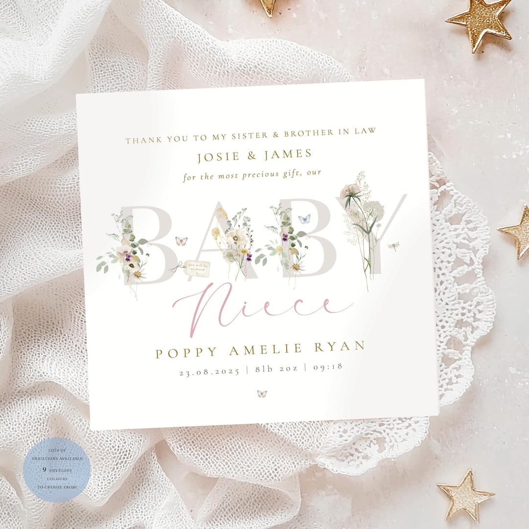 BABY NIECE Congratulations Card, Baby Girl,new Baby Card,floral Baby ...