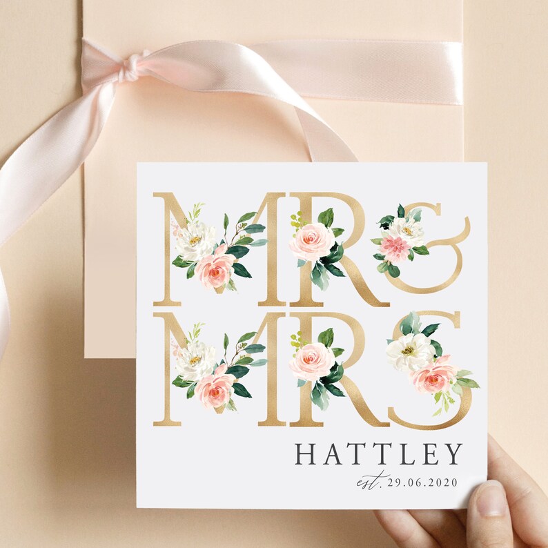 PERSONALISED Initial Monogram Bride and Groom Card Floral | Etsy