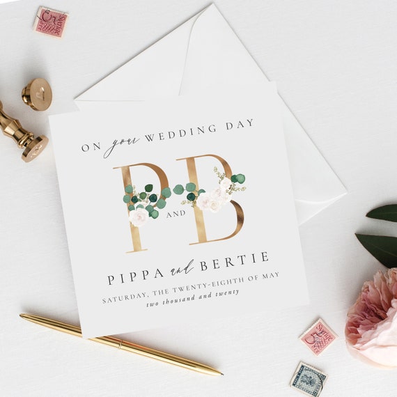 PERSONALISED Initial Monogram Bride and Groom Card Floral - Etsy UK