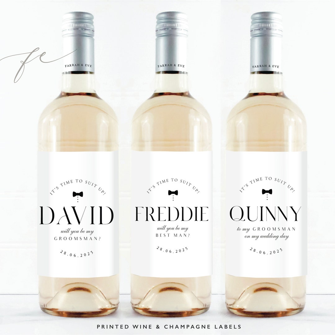 PERSONALISED Suit up Best Man Wine Label | Bridal Party Wine Labels ...