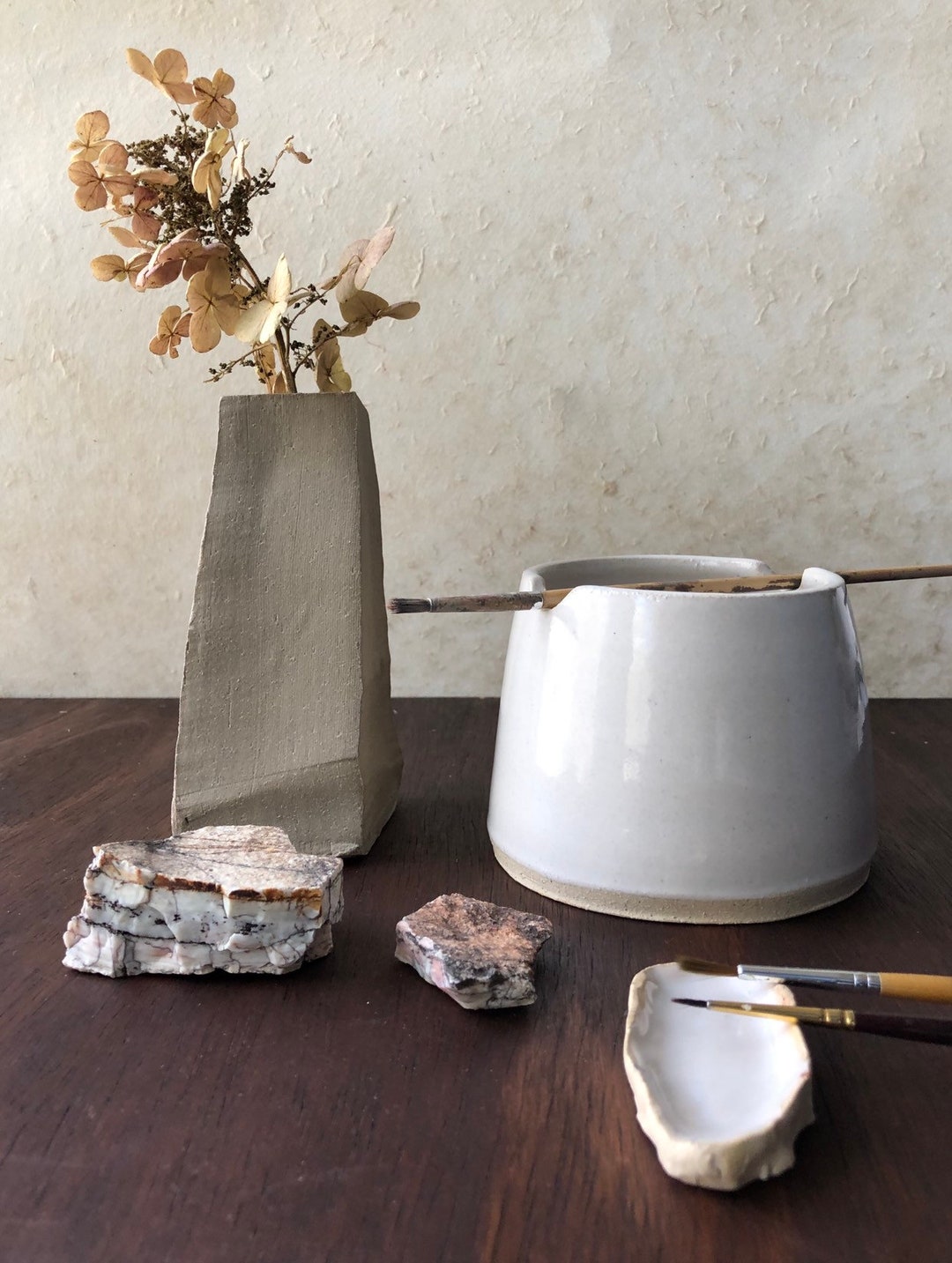 Paint Water Cup White Ceramic Cup Paint Brush Rest Brush Holder Ceramic ...