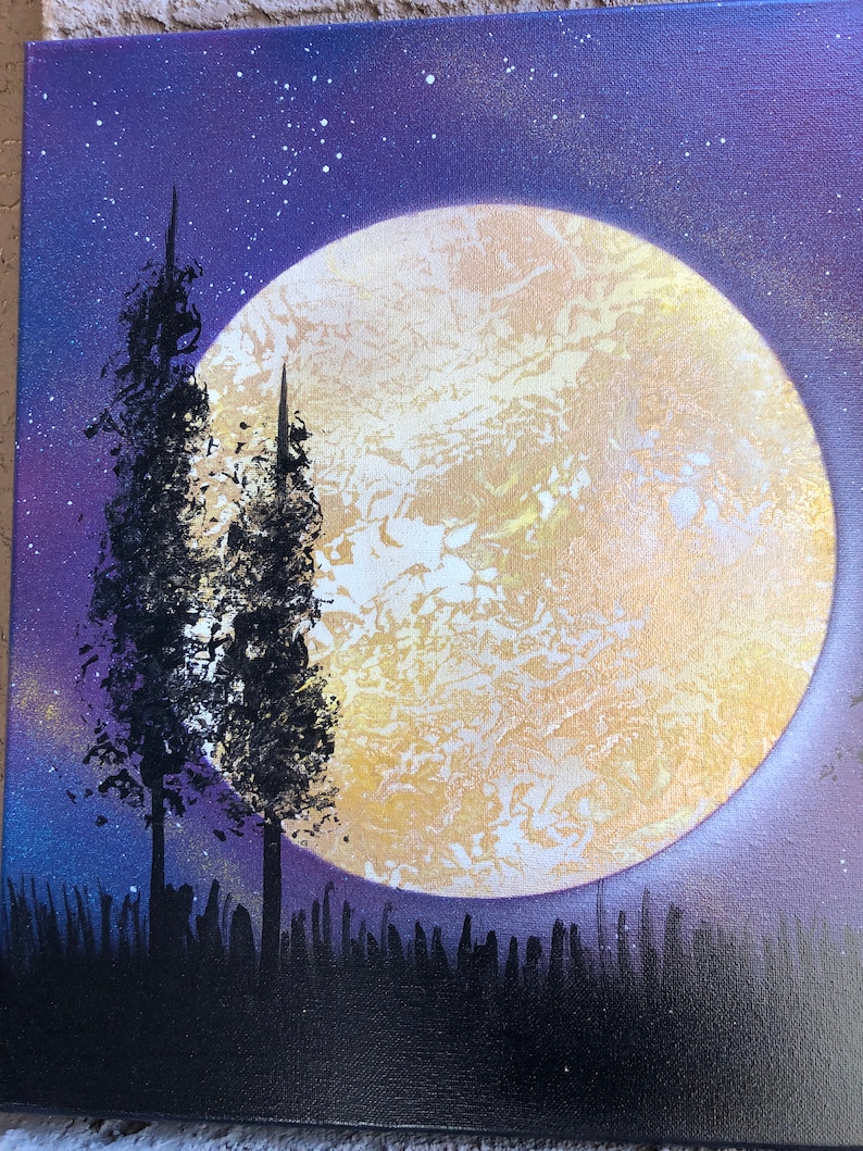 Large Moon behind Trees Spray Paint Canvas | Etsy