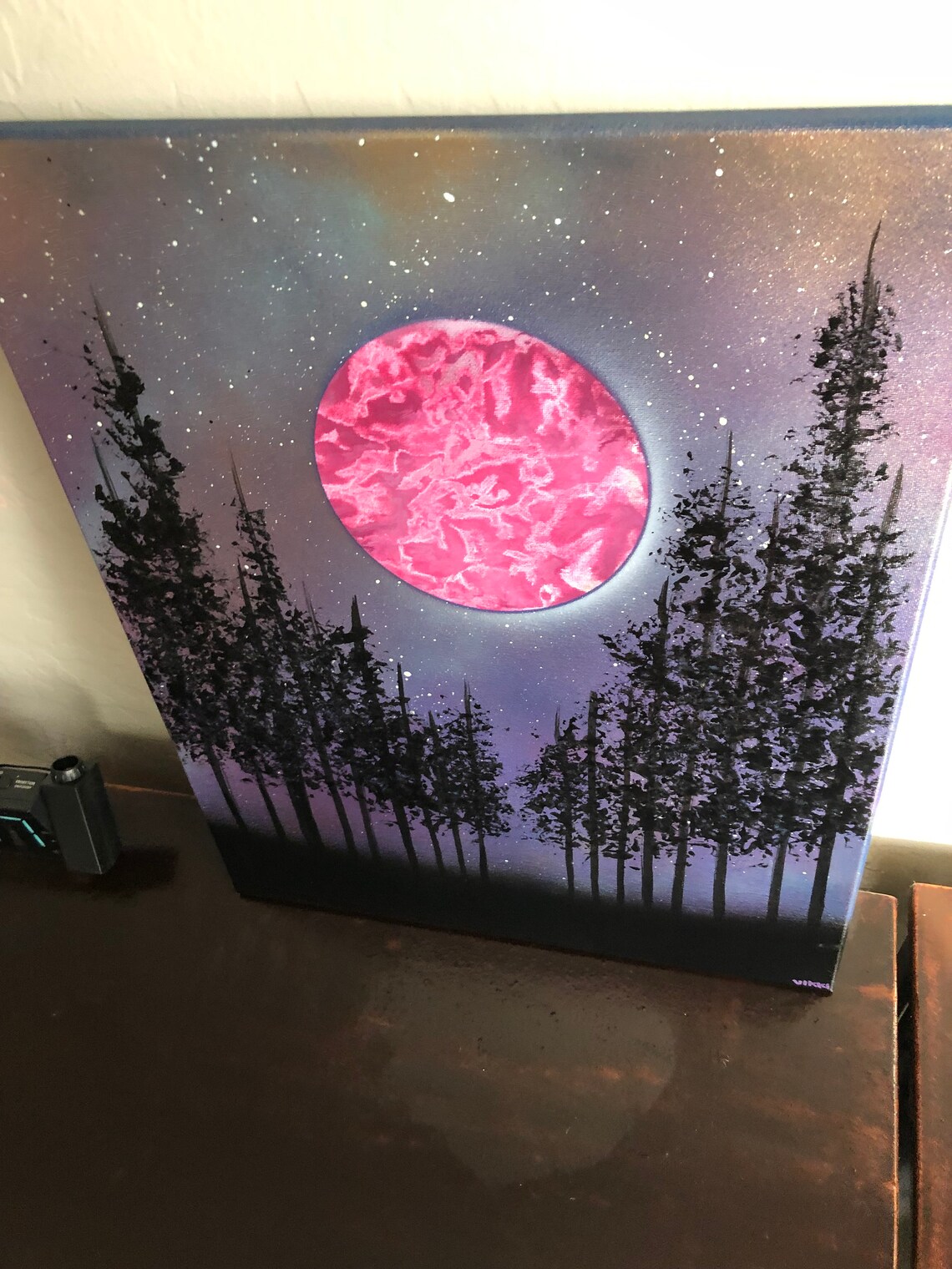 Small Pink Moon in the Dark Sky Spray Paint Canvas - Etsy