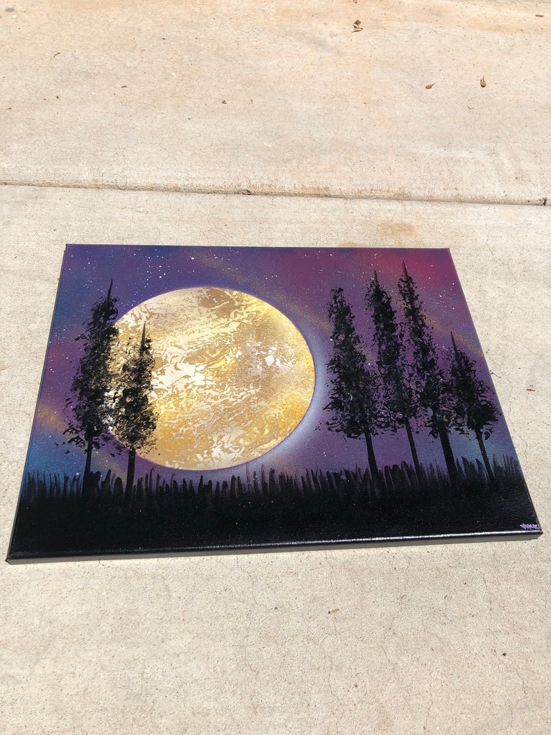 Large Moon Behind Trees Spray Paint Canvas - Etsy