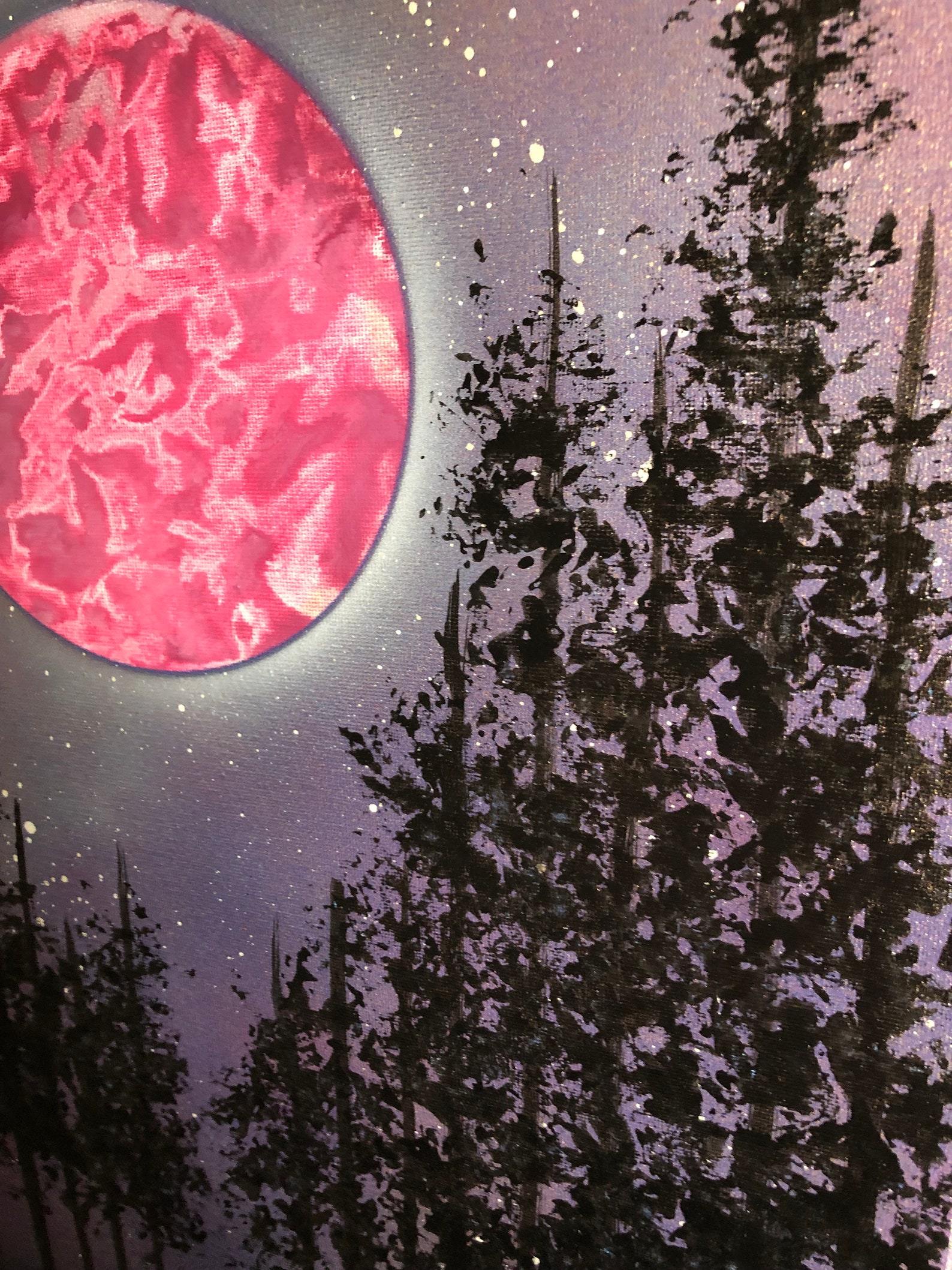 Small Pink Moon in the Dark Sky Spray Paint Canvas - Etsy