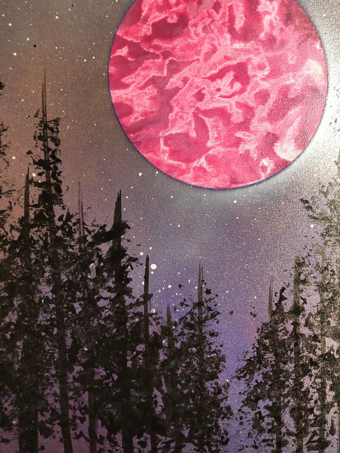 Small Pink Moon in the Dark Sky Spray Paint Canvas - Etsy