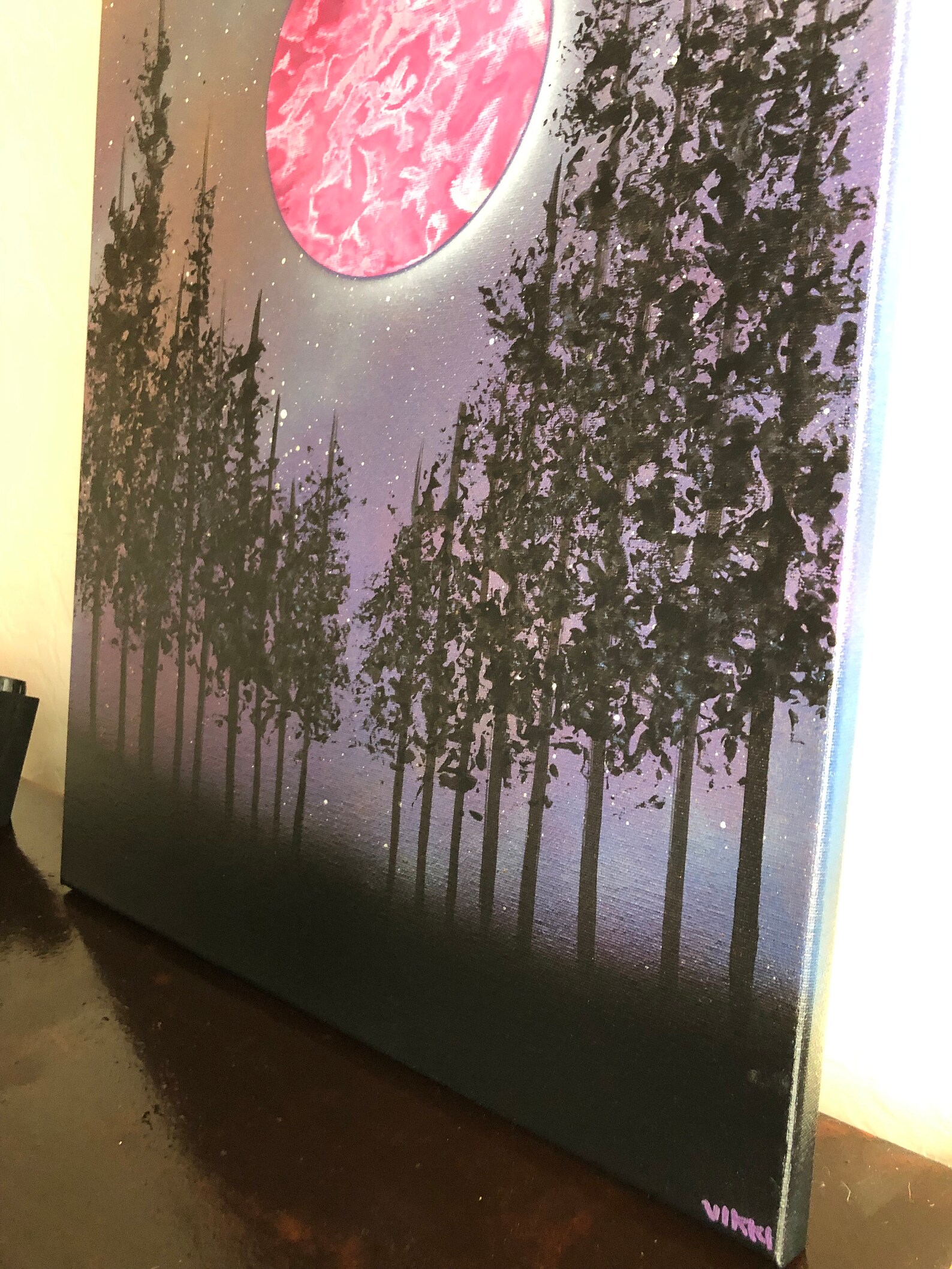 Small Pink Moon in the Dark Sky Spray Paint Canvas - Etsy