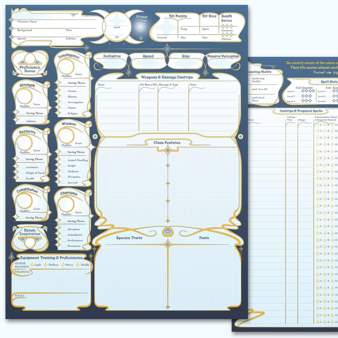 2024 Dnd Custom Character Sheet for Dungeons and Dragons, Dnd One- Stars, Starry Night ...
