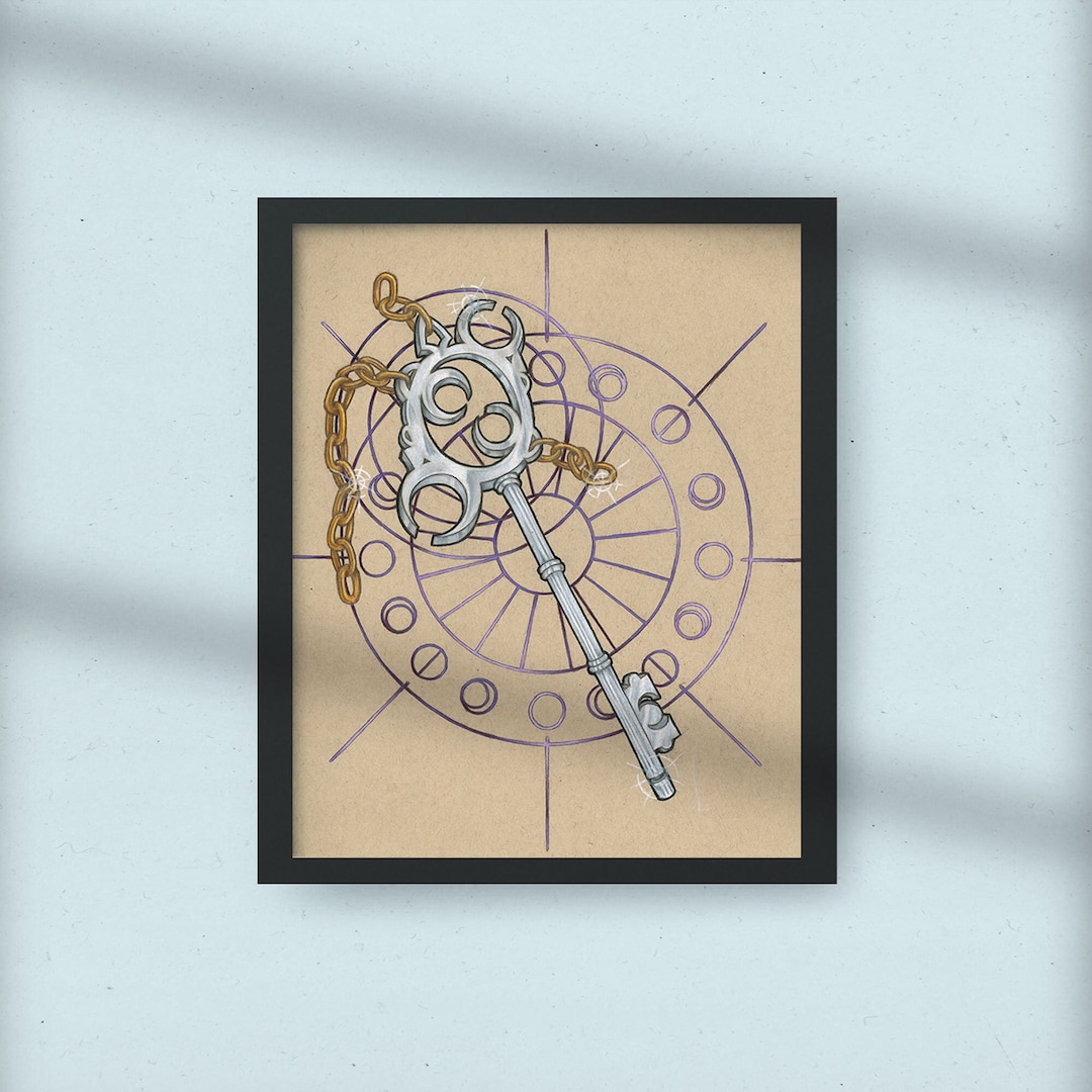 Magical Moon Key Art Print With Silver Skeleton Key and Alchemical ...