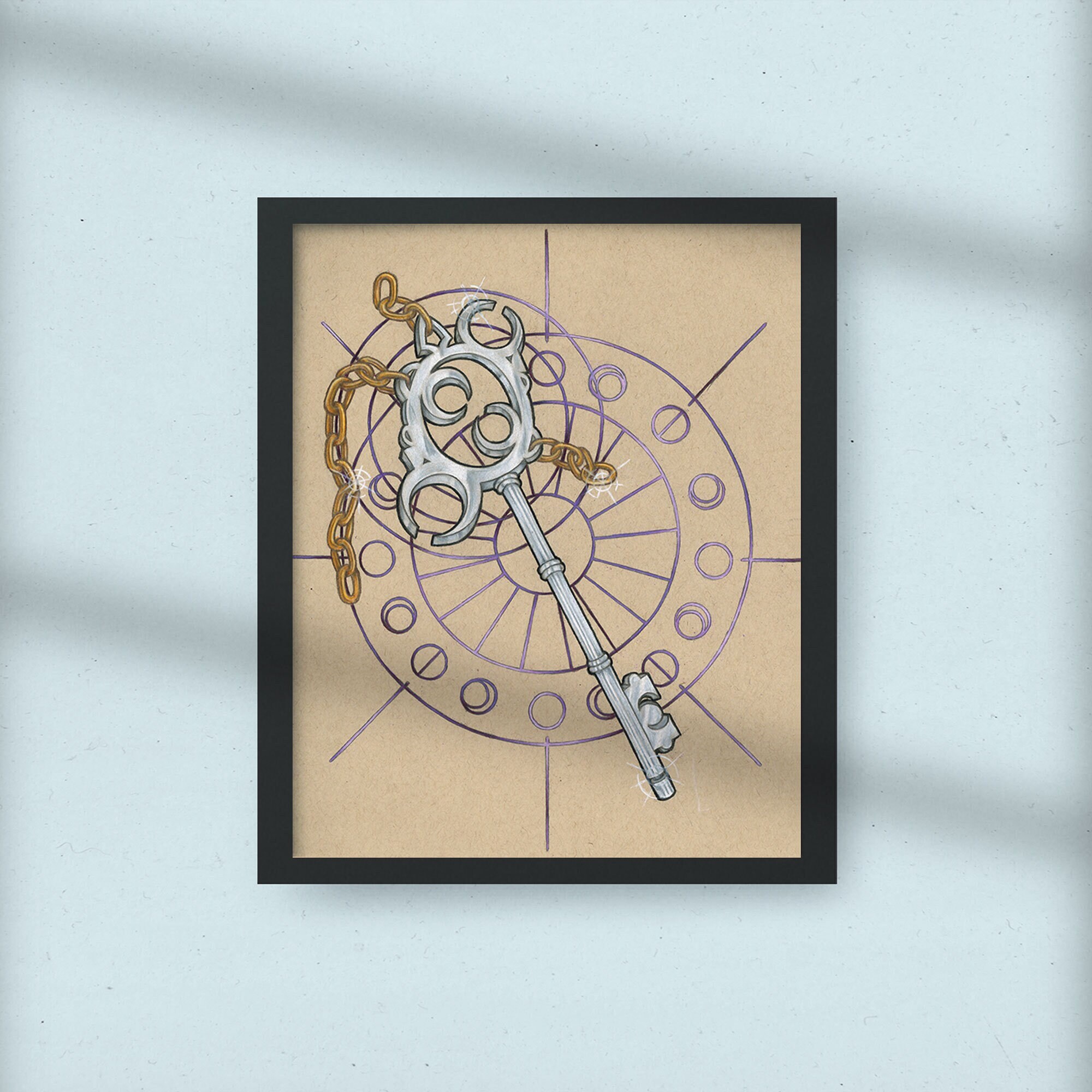 Magical Moon Key Art Print With Silver Skeleton Key and Alchemical ...