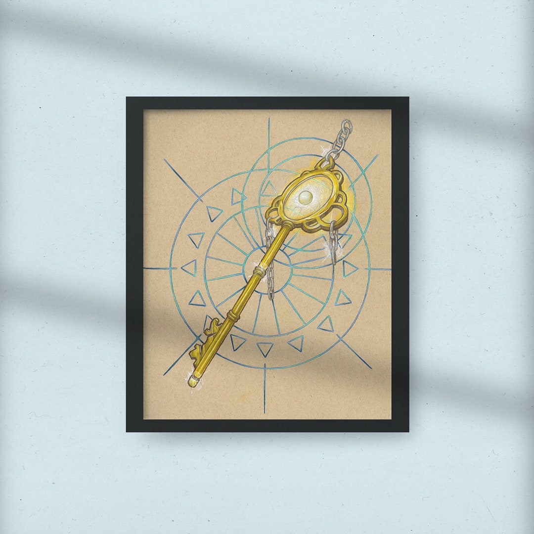 Magical Sun Key Art Print With Gold Skeleton Key and Alchemical, Witch ...
