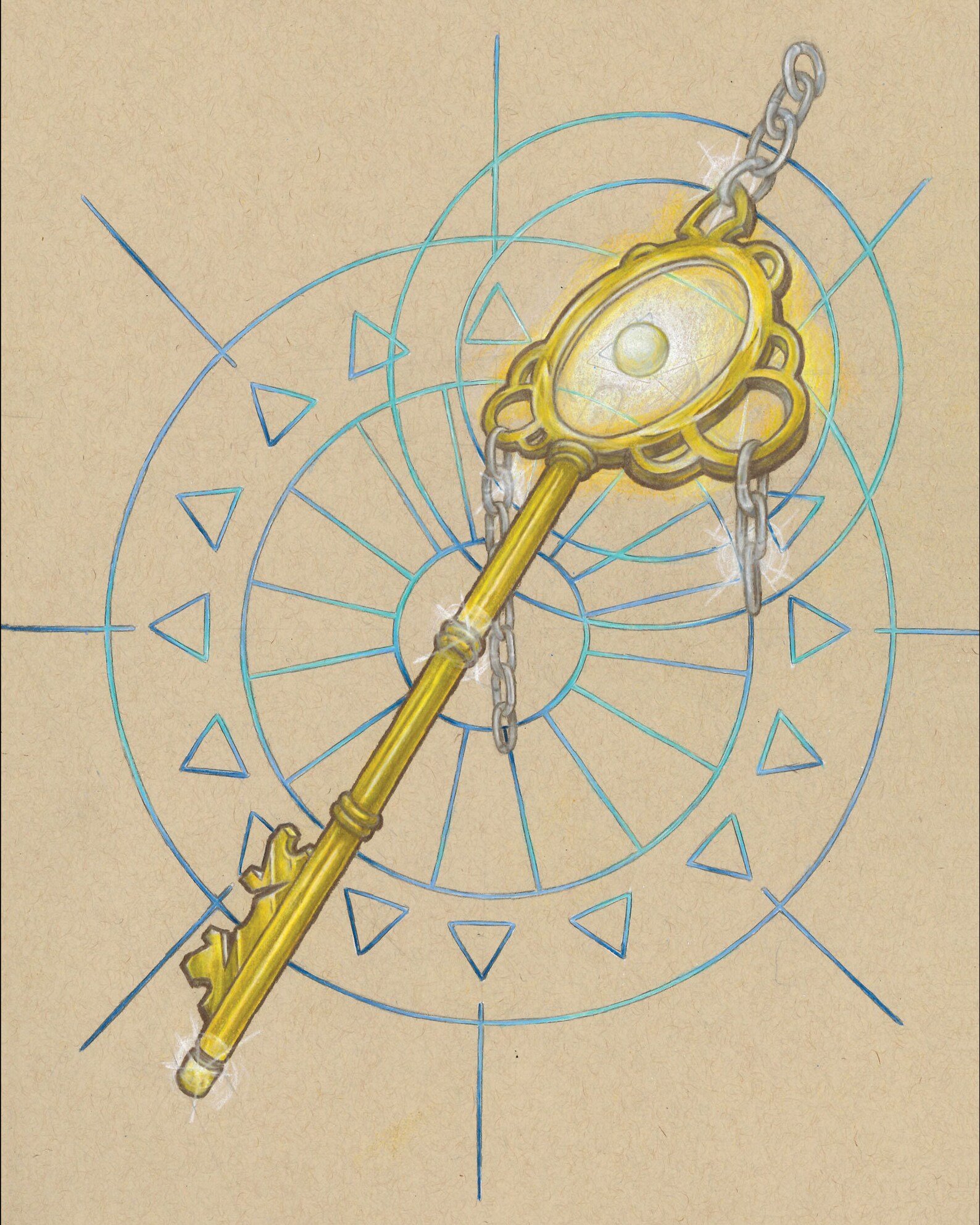Magical Sun Key Art Print With Gold Skeleton Key and Alchemical, Witch ...