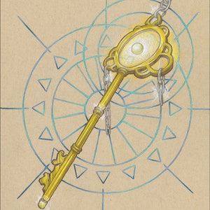 Magical Sun Key Art Print With Gold Skeleton Key and Alchemical, Witch ...