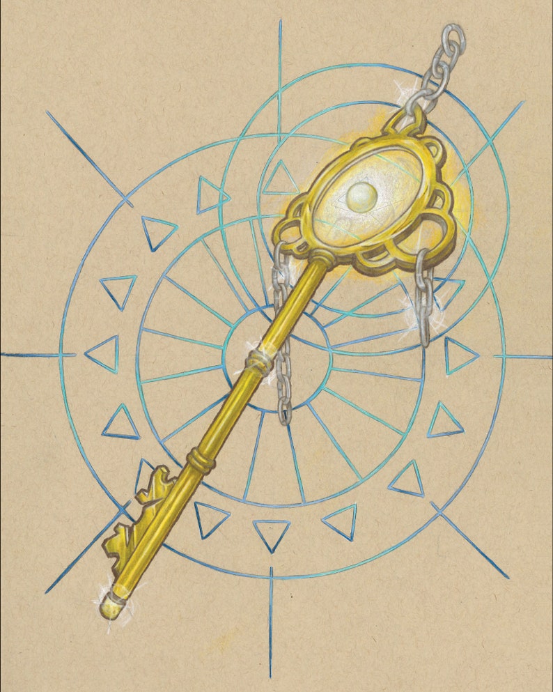 Magical Sun Key Art Print With Gold Skeleton Key and Alchemical, Witch ...