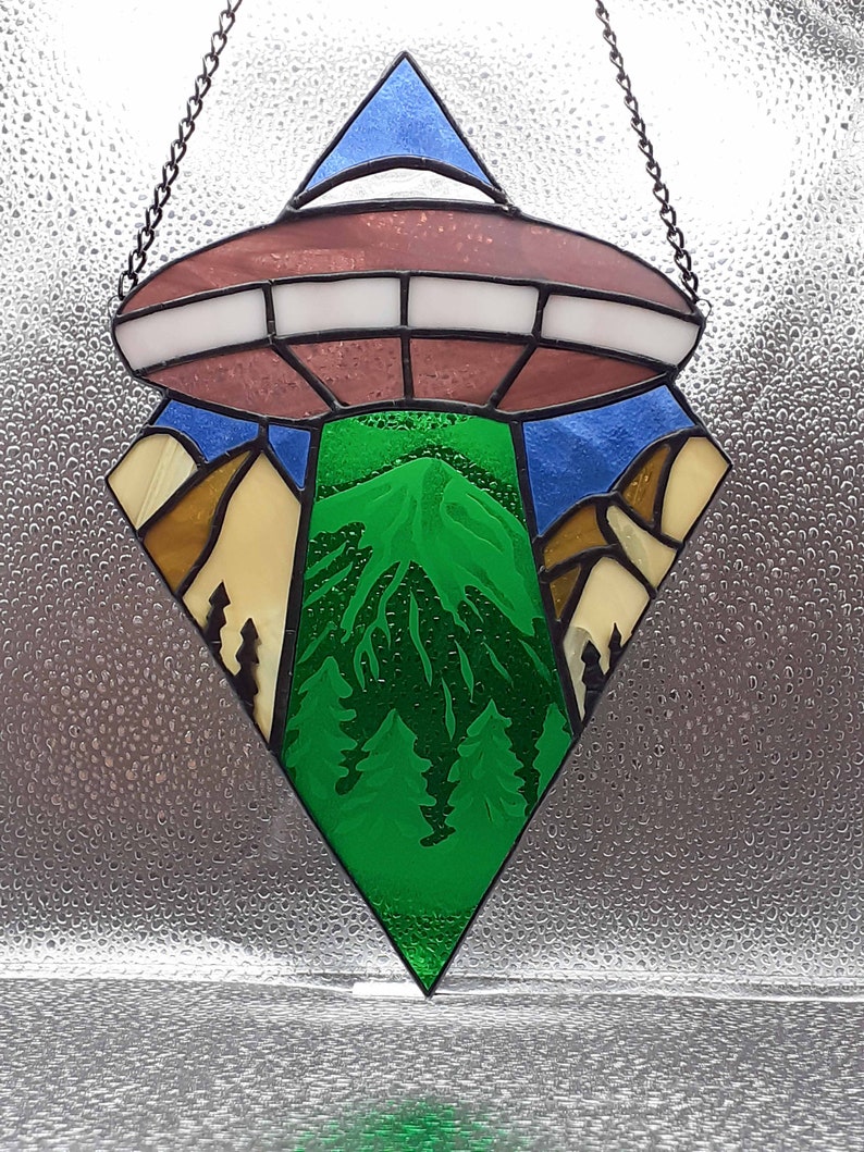Ufo Suncatcher Ufo Stained Glass Stained Glass Window Etsy